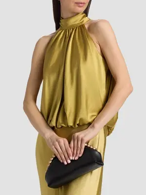 Amsale Draped Satin Halterneck Gown