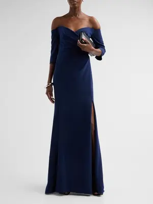 Amsale Stretch Crepe Off-the-shoulder Gown