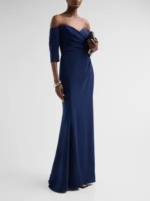 Amsale Stretch Crepe Off-the-shoulder Gown