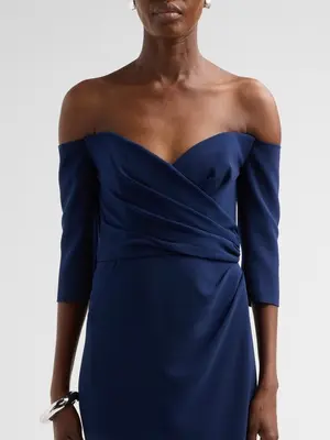 Amsale Stretch Crepe Off-the-shoulder Gown