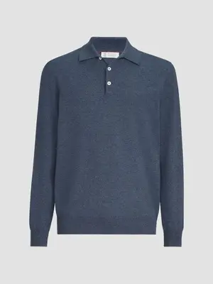 Brunello Cucinelli Cashmere Knit Polo Shirt - Denim