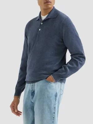 Brunello Cucinelli Cashmere Knit Polo Shirt - Denim