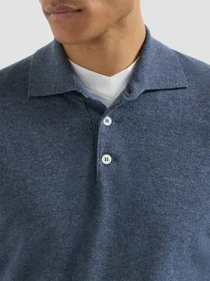 Brunello Cucinelli Cashmere Knit Polo Shirt - Denim