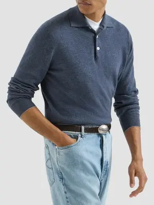 Brunello Cucinelli Cashmere Knit Polo Shirt - Denim