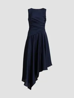 Amsale Draped Asymmetric Cocktail Dress - Navy