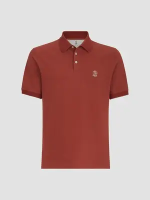 Brunello Cucinelli Cotton Piqué Polo Shirt With Logo Firebrick