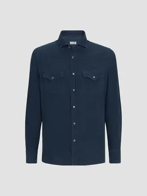 Brunello Cucinelli Gart Dyed Easy Fit Western Shirt - Blue