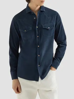 Brunello Cucinelli Gart Dyed Easy Fit Western Shirt - Blue