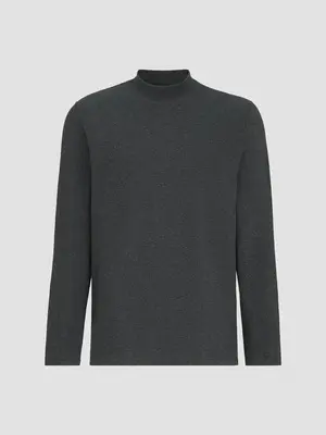 Brunello Cucinelli Cotton Jersey Long Sleeve Mock Neck T-shirt - Anthracite