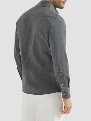 Brunello Cucinelli Lightweight Denim Easy Fit Western Shirt