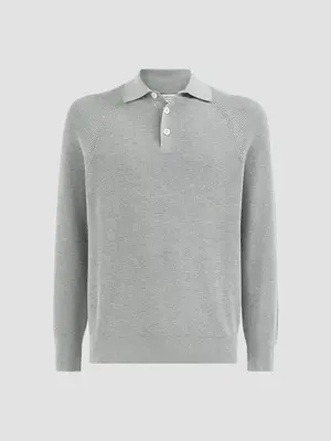 Brunello Cucinelli Cotton English Rib Knit Polo Shirt - Light Grey
