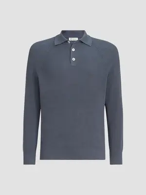 Brunello Cucinelli Cotton English Rib Knit Polo Shirt - Lignite