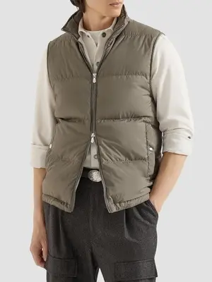 Brunello Cucinelli Lightweight Techno Fabric Down Vest With Packable Hood