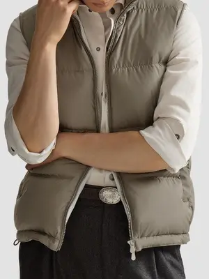 Brunello Cucinelli Lightweight Techno Fabric Down Vest With Packable Hood