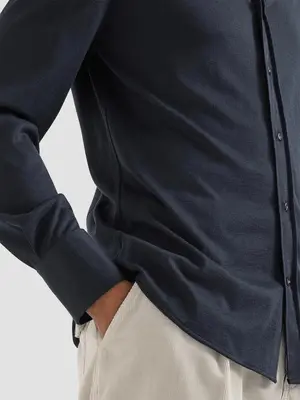 Brunello Cucinelli Silk And Cotton Lightweight Jersey Shirt With Spead Collar - Blue