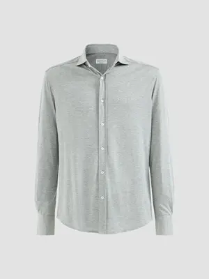 Brunello Cucinelli Silk And Cotton Lightweight Jersey Shirt With Spead Collar - Grey