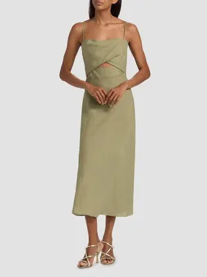 Black Halo Jada Linen Cut-out Midi-dress
