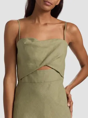 Black Halo Jada Linen Cut-out Midi-dress