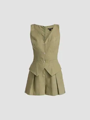 Black Halo Matias Linen Romper - Cypress