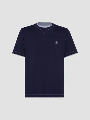 Brunello Cucinelli Cotton Jersey Crewneck T-shirt With Logo - Cobalt