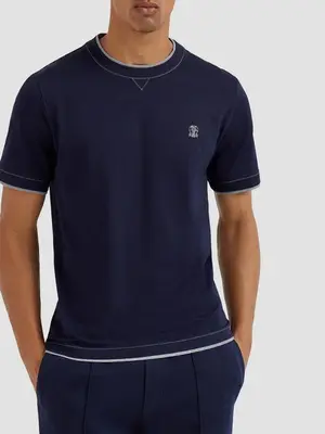 Brunello Cucinelli Cotton Jersey Crewneck T-shirt With Logo - Cobalt