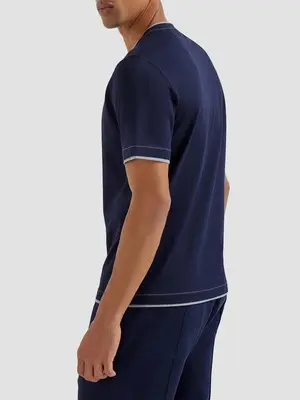 Brunello Cucinelli Cotton Jersey Crewneck T-shirt With Logo - Cobalt
