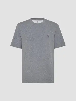 Brunello Cucinelli Cotton Jersey Crewneck T-shirt With Logo - Medium Grey