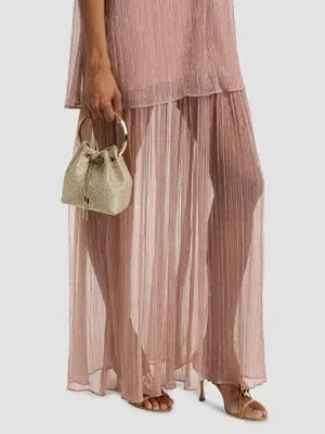 Black Halo Valoria Metallic Plissé Maxi Dress