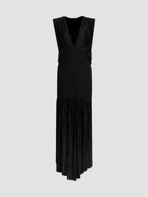 Black Halo Savoy Metallic Plisse Mesh Gown