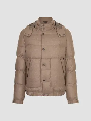 Stefano Ricci Virgin Wool And Cashmere Hooded Down Jacket - Brown
