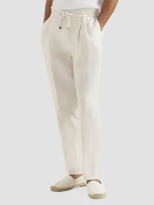 Brunello Cucinelli Linen Chalk Stripe Chevron Trousers