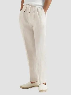 Brunello Cucinelli Linen Chalk Stripe Chevron Trousers