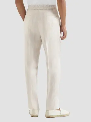 Brunello Cucinelli Linen Chalk Stripe Chevron Trousers