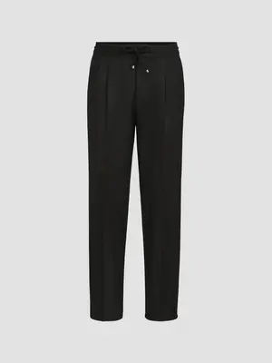 Brunello Cucinelli Virgin Wool Flannel Trousers With Drawstring And Double Pleats - Black