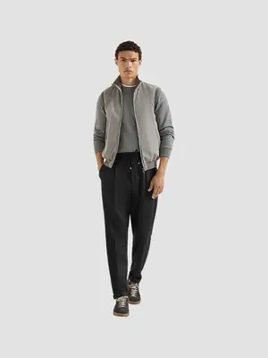 Brunello Cucinelli Virgin Wool Flannel Trousers With Drawstring And Double Pleats - Black