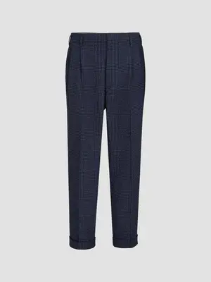 Brunello Cucinelli Comfort Wool And Cashmere Prince Of Wales Flannel Trousers - Blue