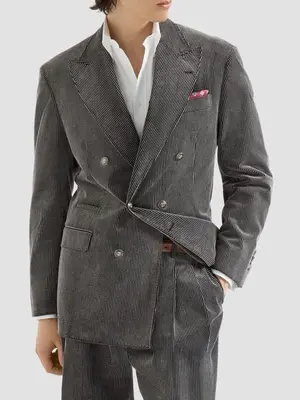 Brunello Cucinelli Frosted Cotton Corduroy One-and-a-half Breasted Tailor Blazer - Grey