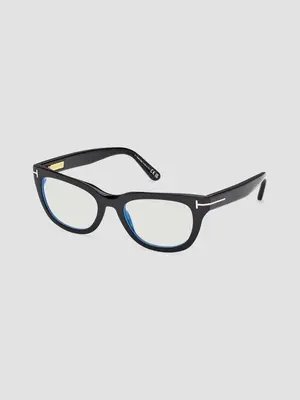 TOM FORD 53mm Oval Blue Block Eyeglasses - Shinyblack