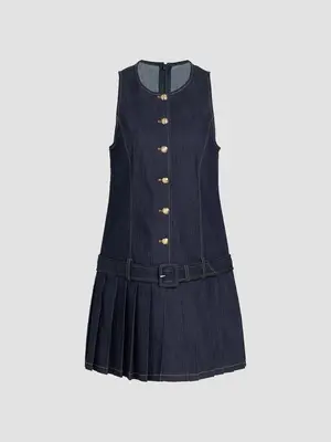 Cinq À Sept Elyse Belted Pleated Denim Minidress - Indigo