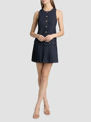 Cinq À Sept Elyse Belted Pleated Denim Minidress