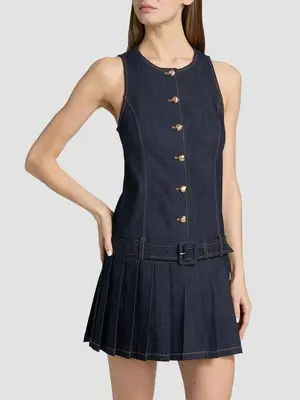 Cinq À Sept Elyse Belted Pleated Denim Minidress