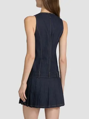 Cinq À Sept Elyse Belted Pleated Denim Minidress