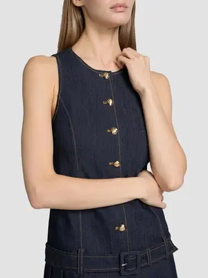 Cinq À Sept Elyse Belted Pleated Denim Minidress