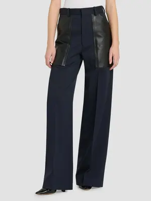 Bottega Veneta Mixed-media Cotton & Wool Wide-leg Trousers - Midnight Blue