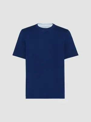 Brunello Cucinelli Cotton Jersey Crew Neck T-shirt With Faux Layering - Blue