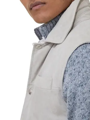Brunello Cucinelli Suede Down Vest With Shirt Style Collar