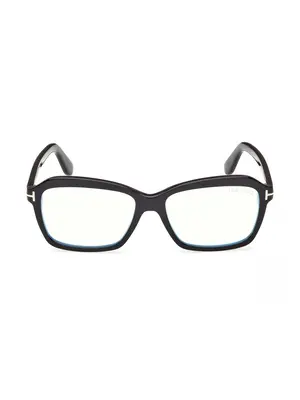 TOM FORD 54mm Blue Block Rectangular Sunglasses - Black
