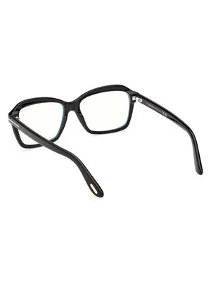 TOM FORD 54mm Blue Block Rectangular Sunglasses - Black