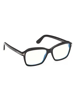 TOM FORD 54mm Blue Block Rectangular Sunglasses - Black