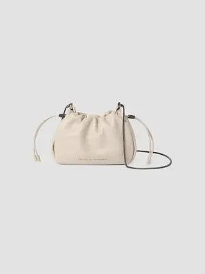 Brunello Cucinelli Mellow Mini Bucket Bag In Soft Leather - Ivory